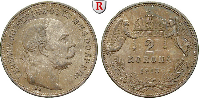 Hungary 2 Korona 1913 Franz Joseph I, 1848-1916 extremely fine to uncirculated | MA-Shops