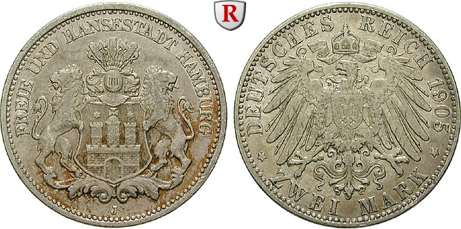 Hamburg 1905 J 2 Mark 1905, J. good very fine | MA-Shops