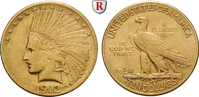 USA 10 Dollars 1912 16,72 g very fine / very fine to extremely fine, cleaned | MA-Shops