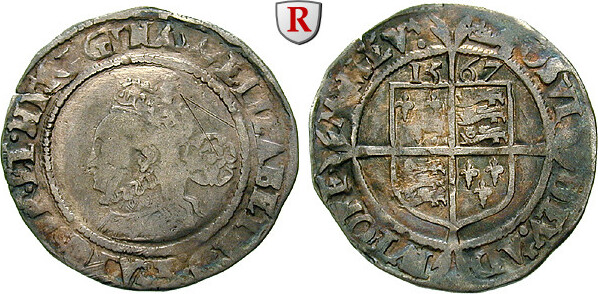 Great Britain Sixpence 1567 Elizabeth I, 1558-1603 nearly very fine ...