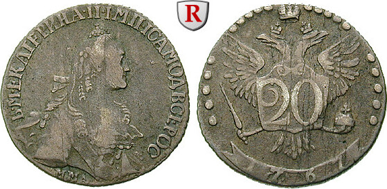 Russia 20 Kopeks 1767 Catherine II, 1762-1796 very fine | MA-Shops