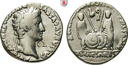 Denar 2 v.-4 n.Chr. Augustus, 27 BC-14 AD good very fine, banker` s ...