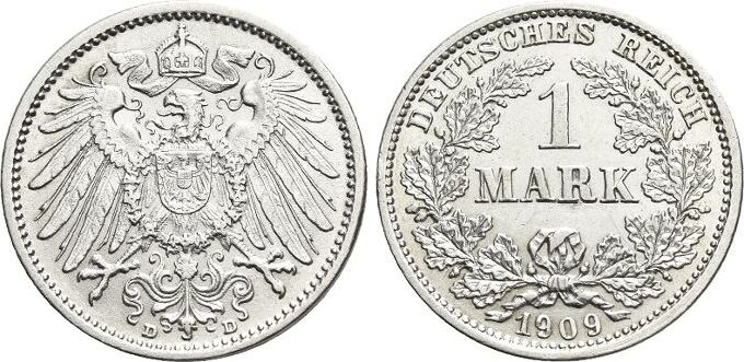 Deutsches Reich Mark 1909 D EF | MA-Shops