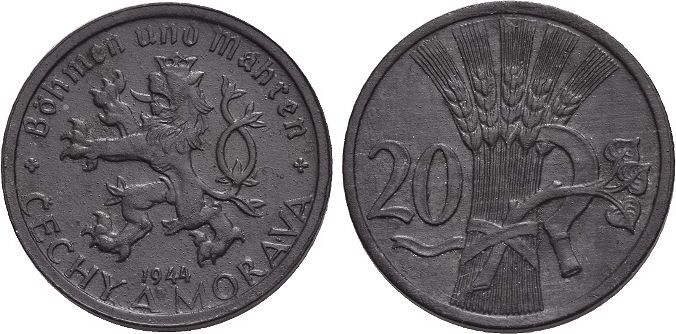 Böhmen und Mähren-Protektorat Zink-20 Heller 1944 fast vorzüglich | MA ...