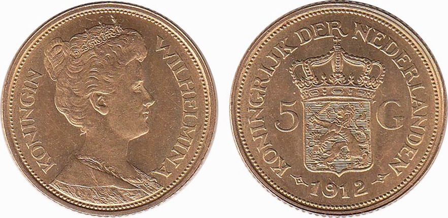 Netherlands 5 Guilder 1912 Wilhelmina 1890 - 1948 Extremely Fine | MA-Shops