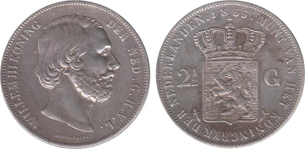 Nederland Koninkrijk 2½ Gulden / Rijksdaalder 1855 Willem III 1849 ...
