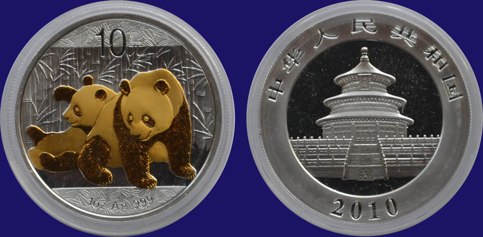 China 10 Yuan 2010 Panda Gilded Bu | MA-Shops