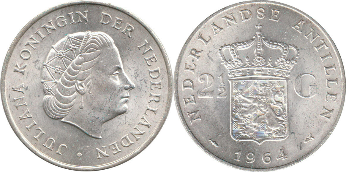 Nederlandse Antillen 2½ Gulden / Rijksdaalder 1964 Juliana 1948-1980 Xf ...