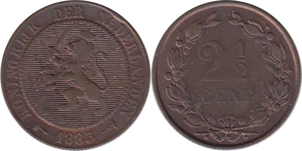 Nederland Koninkrijk 2½ Cent 1883 Willem III 1849-1890 Vf | MA-Shops