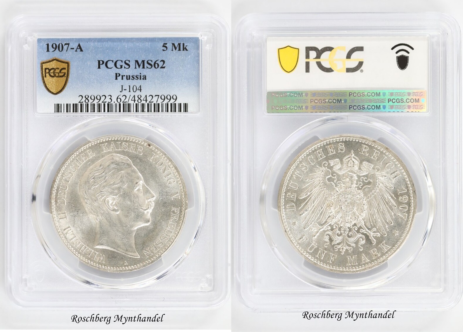 Mynter Preussen 5 Mark 1907-A PCGS MS62 | MA-Shops
