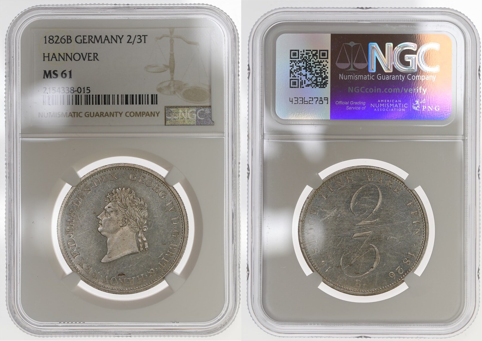 Mynter 2/3 Thaler 1821 Hannover NGC MS61 | MA-Shops