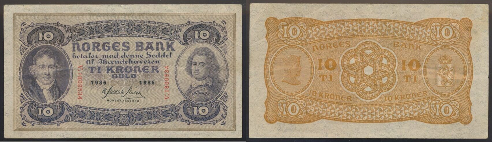 Sedler 10 Kroner 1936 V Kv 1/1+ | MA-Shops