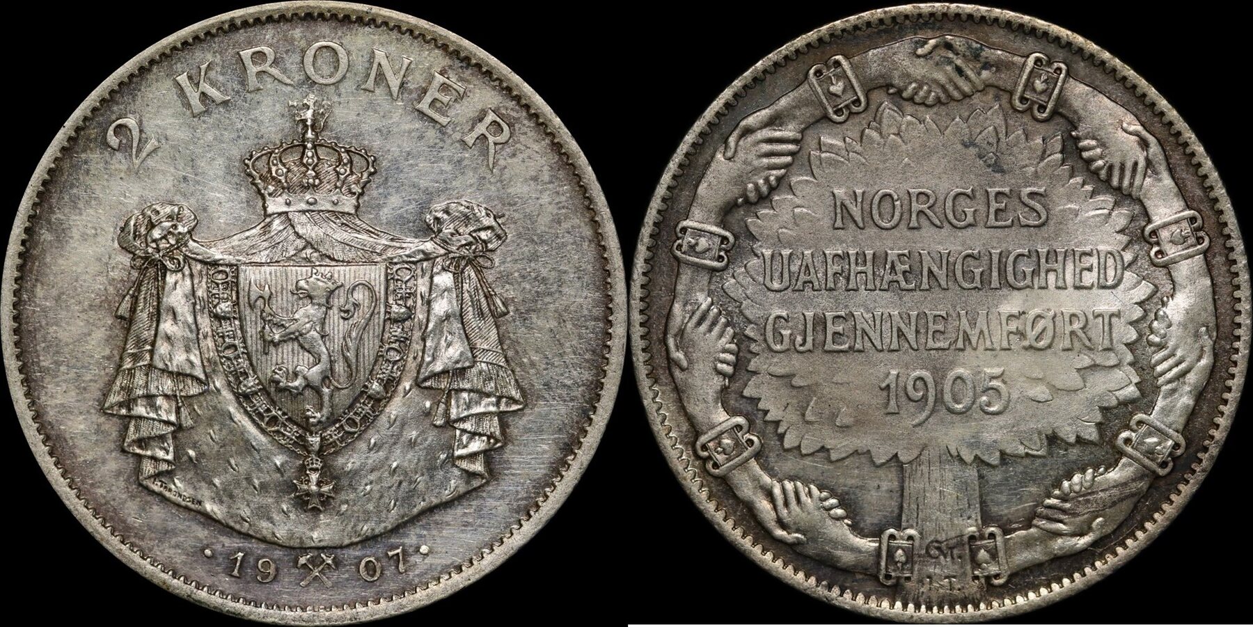 Mynter 2 Kroner 1907 R7136 Norge Kv 01, flekk | MA-Shops