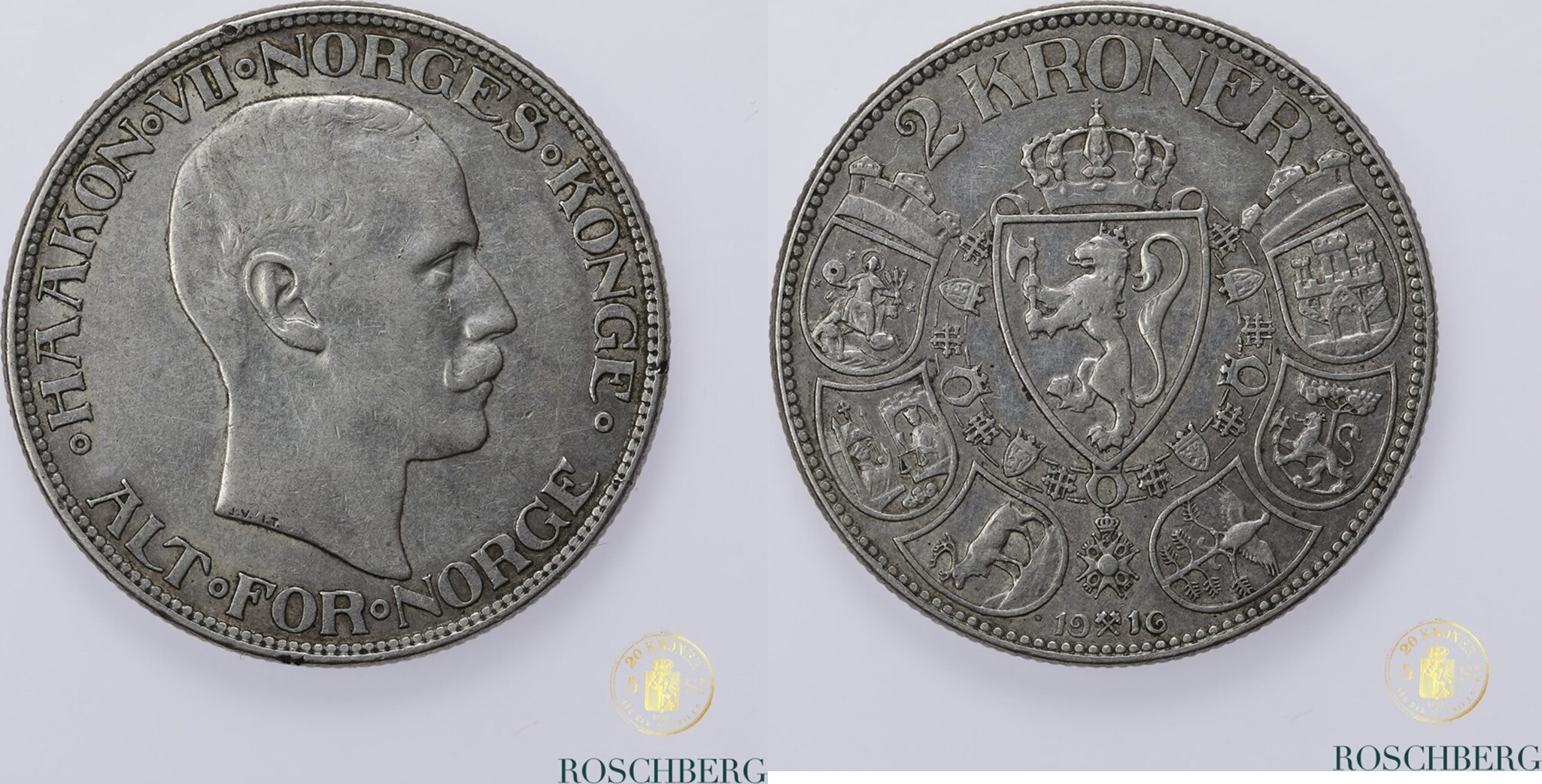 Mynter 2 Kroner 1916 Norge Kv 1 | MA-Shops