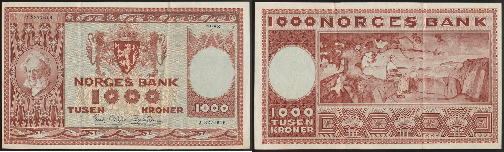 Sedler 1000 Kroner 1968 A Kv 1+/01 | MA-Shops