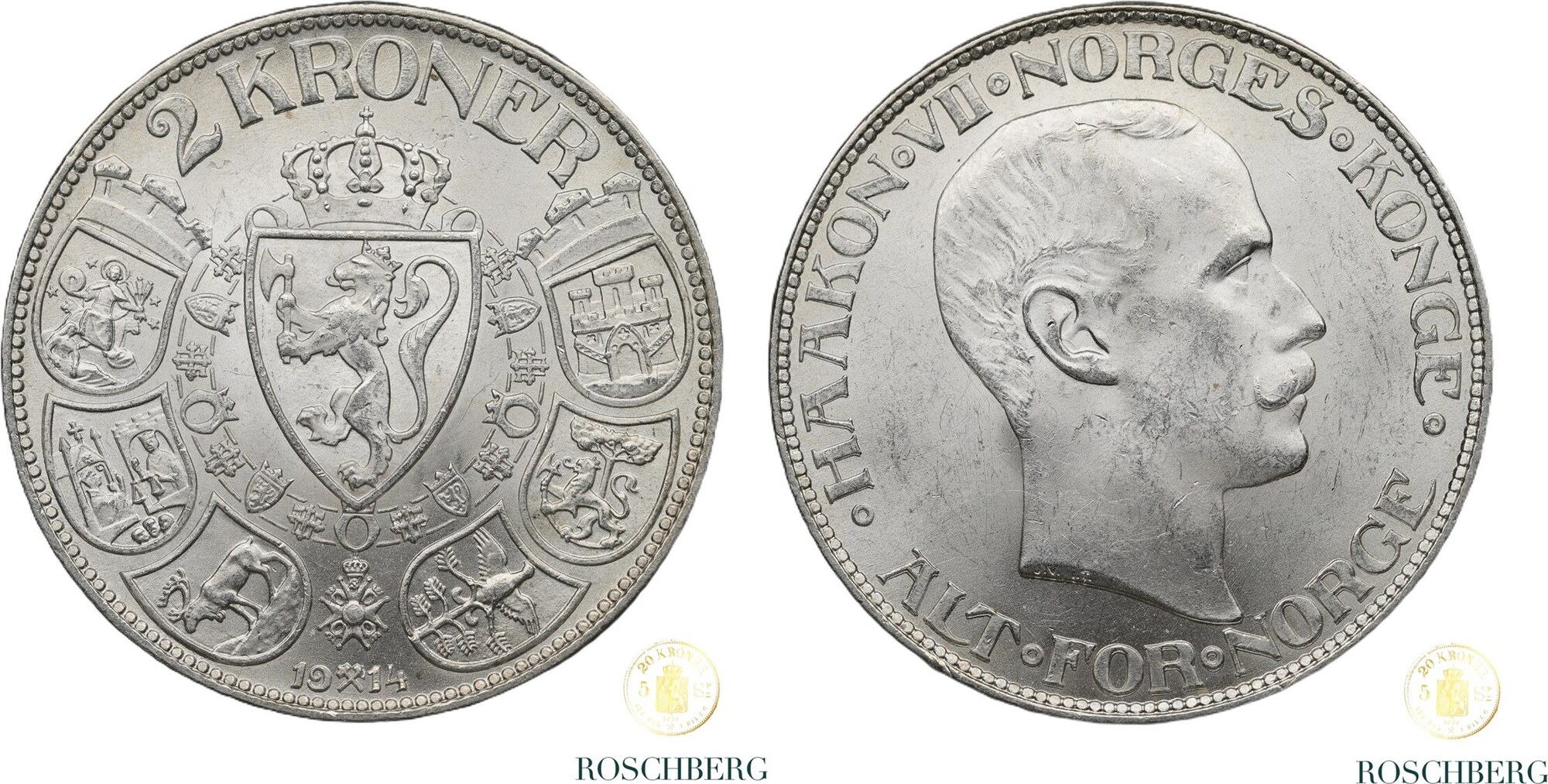 Mynter 2 Kroner 1914 Norge Kv 0 | MA-Shops