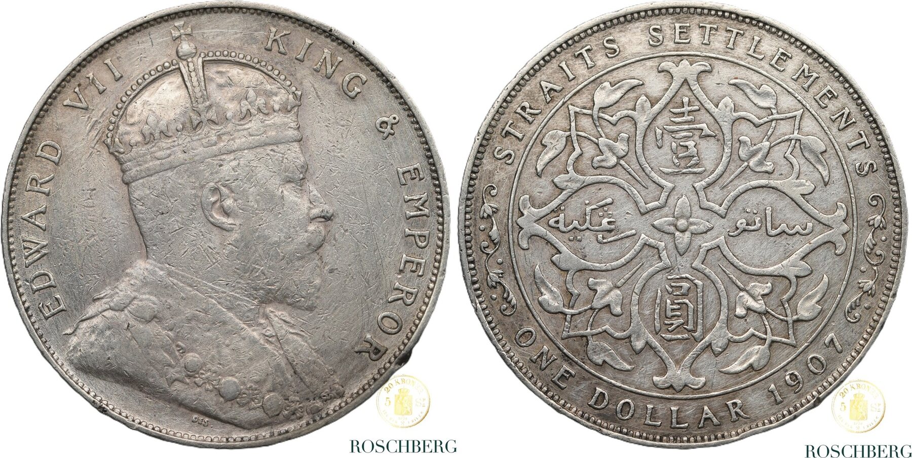 Mynter 1 Dollar 1907 Straits Settlements Kv VF | MA-Shops