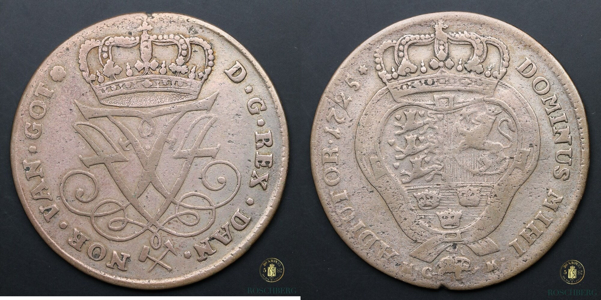 Mynter 4 Mark 1725 Norge Kv 1, anhengt | MA-Shops