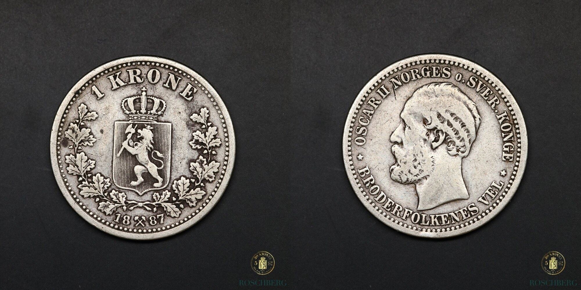 Mynter 1 Krone 1887 Norge Kv 1 | MA-Shops