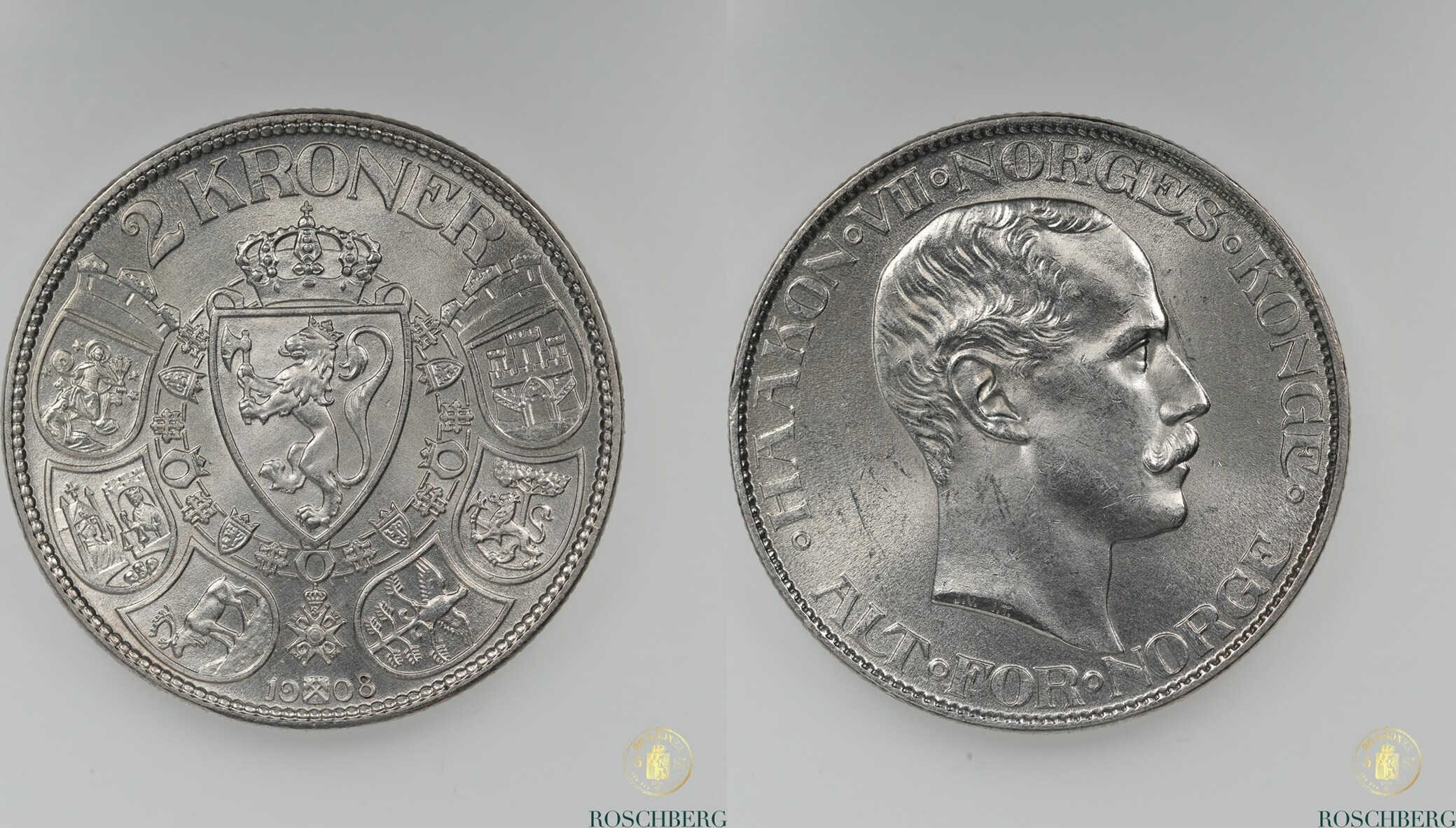 Mynter 2 Kroner 1908 Norge Kv 0 | MA-Shops