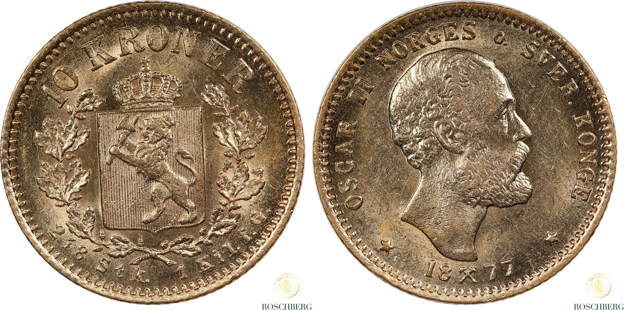 Mynter 10 Kroner 1877 Norge Kv 0/01 | MA-Shops