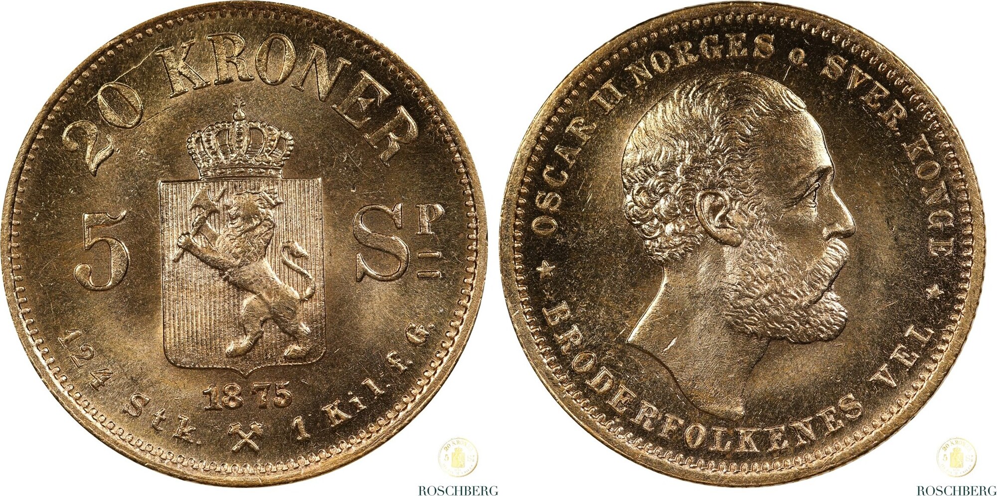 Mynter 20 Kroner 1875 Norge Kv 0/01 | MA-Shops