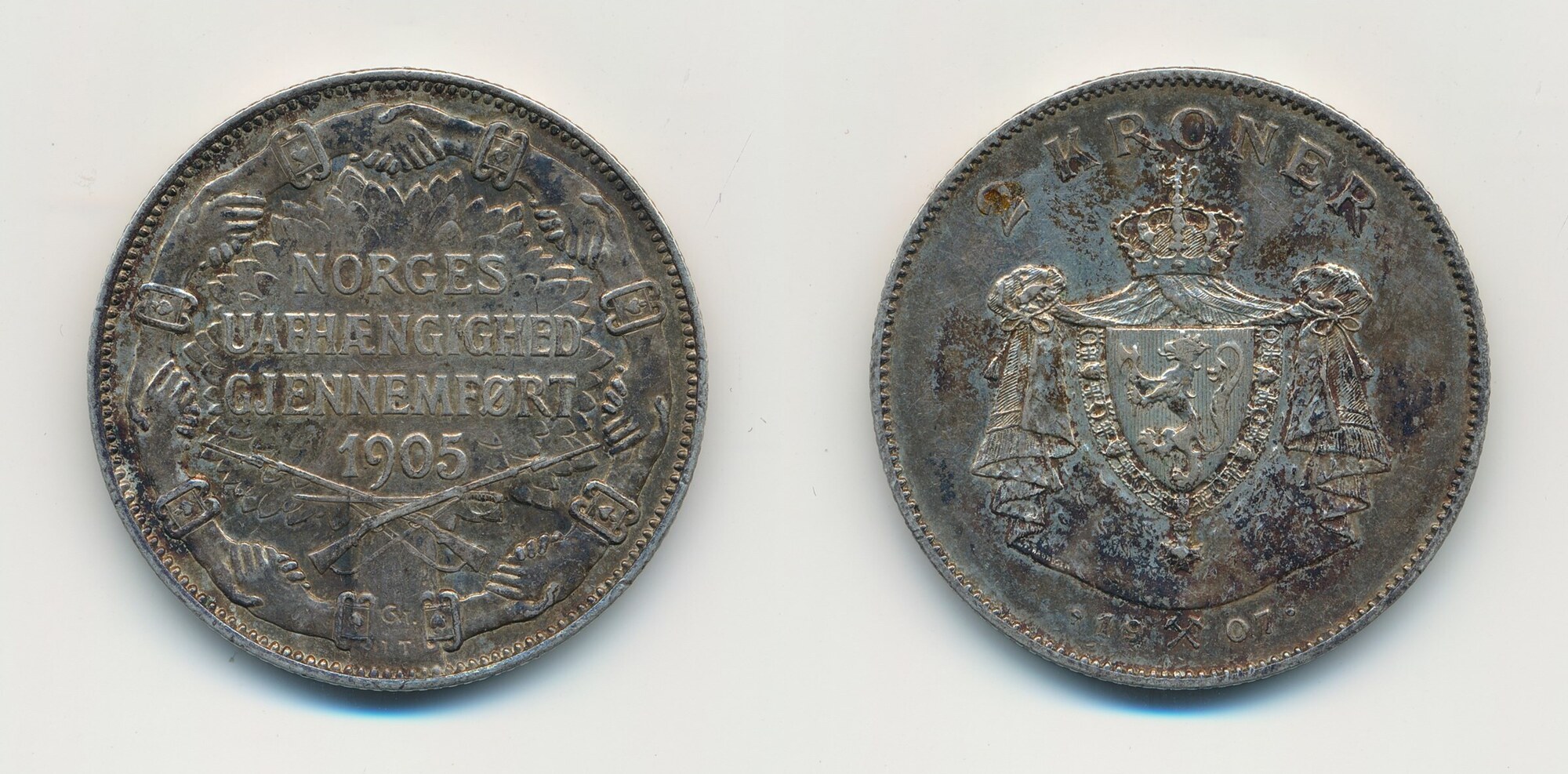 Mynter 2 Kroner 1907 Kv 1+/01, gevær | MA-Shops