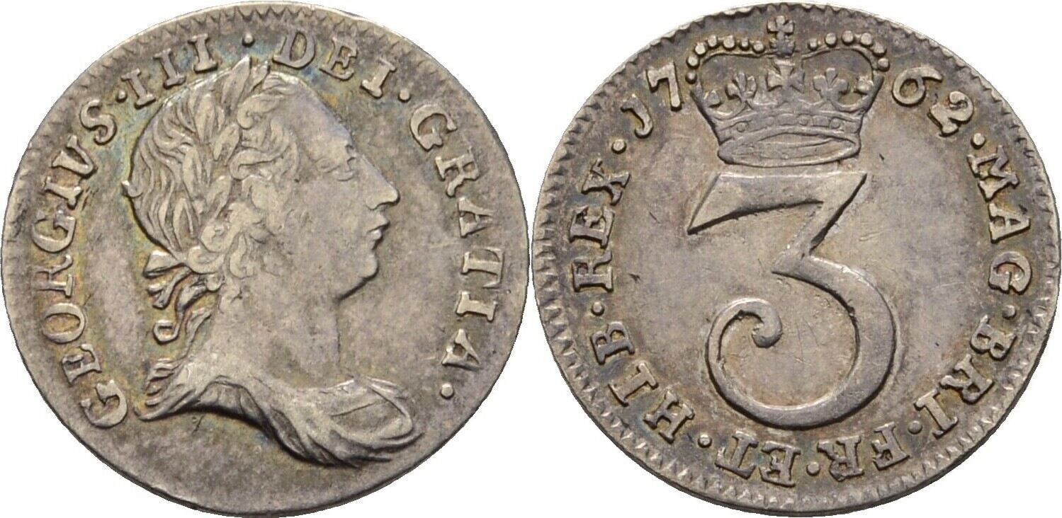 Großbritannien 3 Pence 1762 George III., 1760-1820 VF+ | MA-Shops