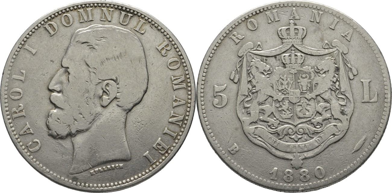 Romania Rumänien 5 Lei 1880 Carol I., 1866-1914. VF- | MA-Shops