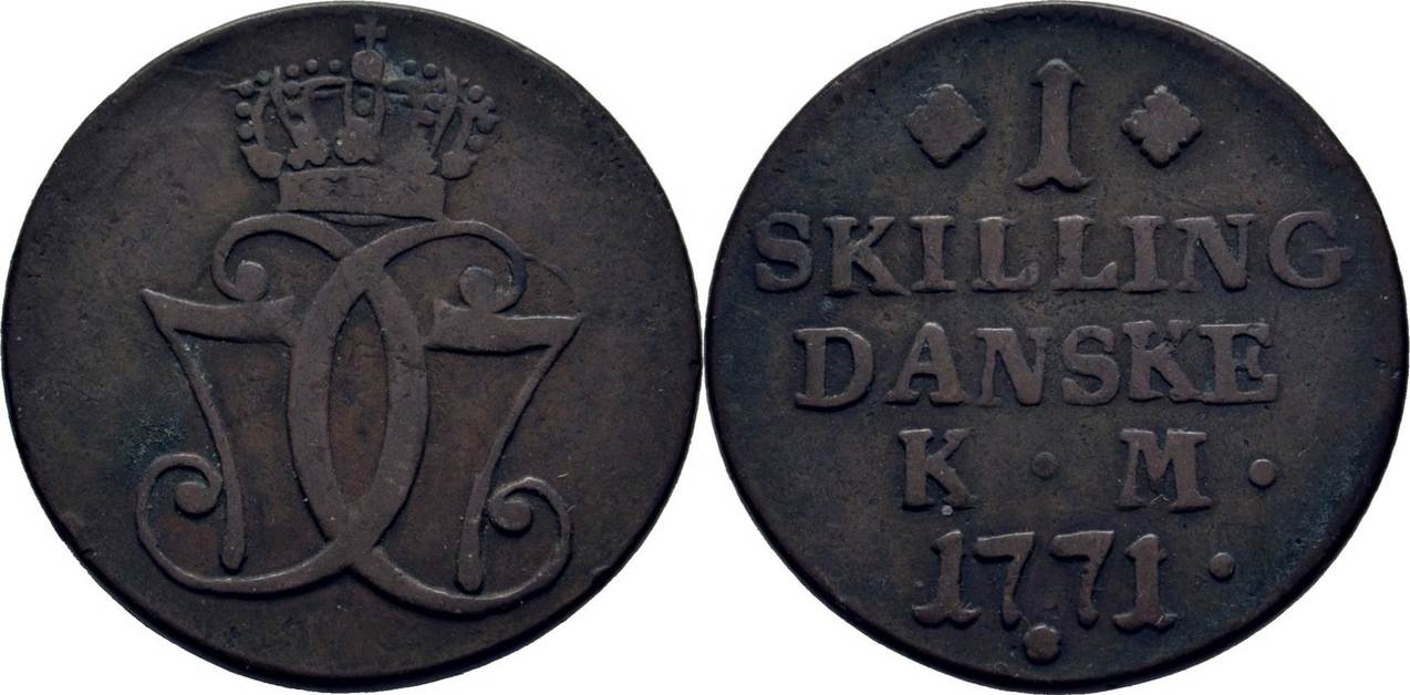 Dänemark 1 Skilling 1771 Christian VII., 1766-1808 VF | MA-Shops