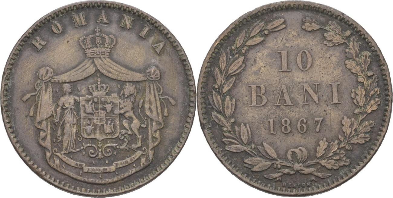 Rumänien 10 Bani 1867 HEATON Karl I., 1866-81 VF | MA-Shops