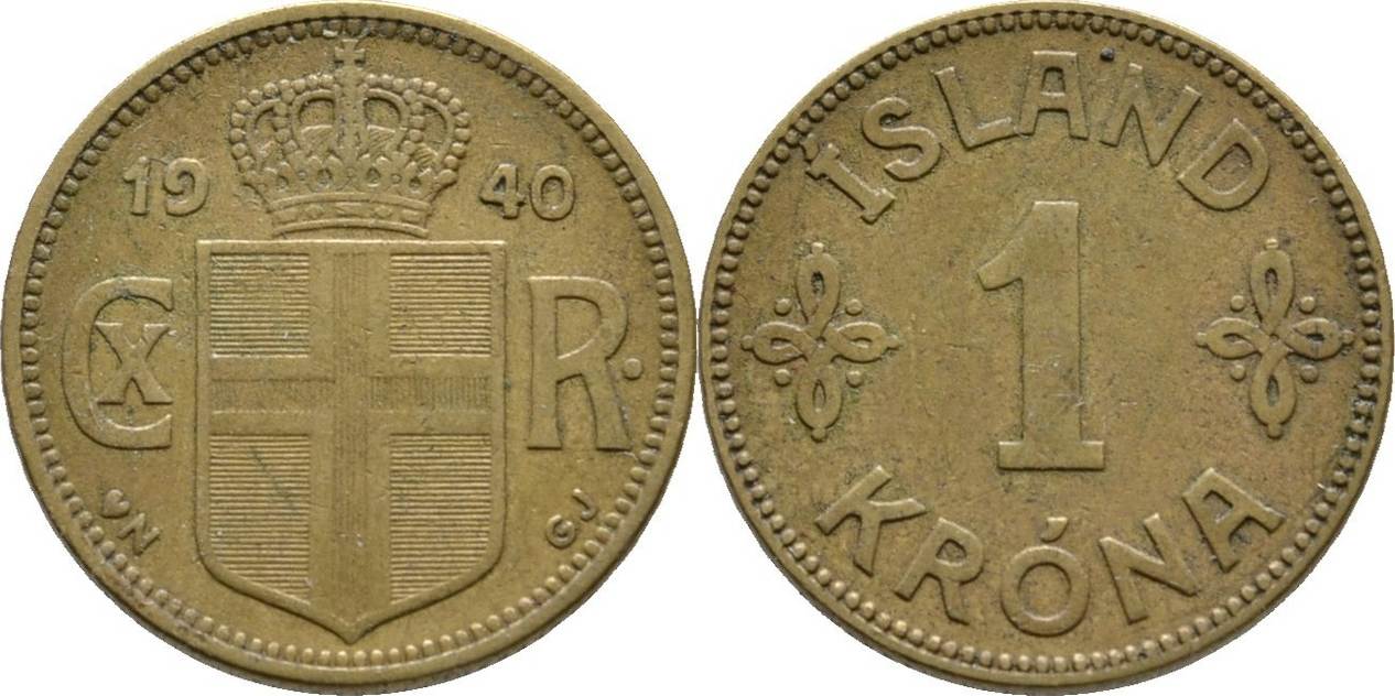 Island 1 Krona 1940 Christian X., 1912-44 VF | MA-Shops