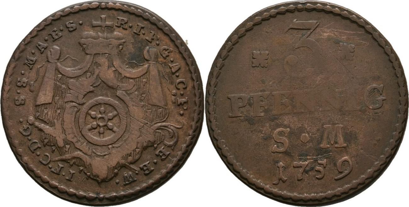 Mainz, Erzstift 3 Pfennige 1759 Johann Friedrich Karl Graf von Ostein ...