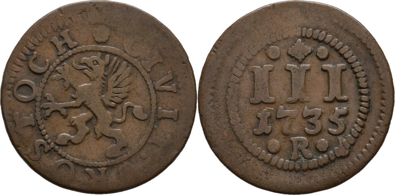 Rostock, Stadt 3 Pfennige 1735 VF | MA-Shops