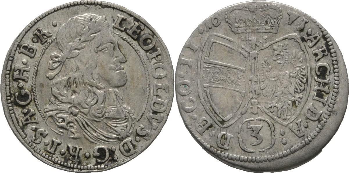 RDR Tirol Hall 3 Kreuzer 1671 Leopold I., 1657 - 1705 VF | MA-Shops