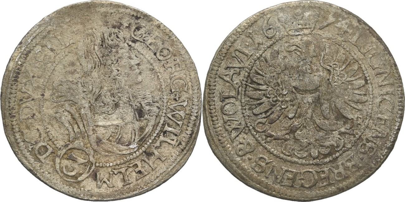 Schlesien Liegnitz Brieg 3 Kreuzer 1674 Georg Wilhelm 1672-1675. VF ...