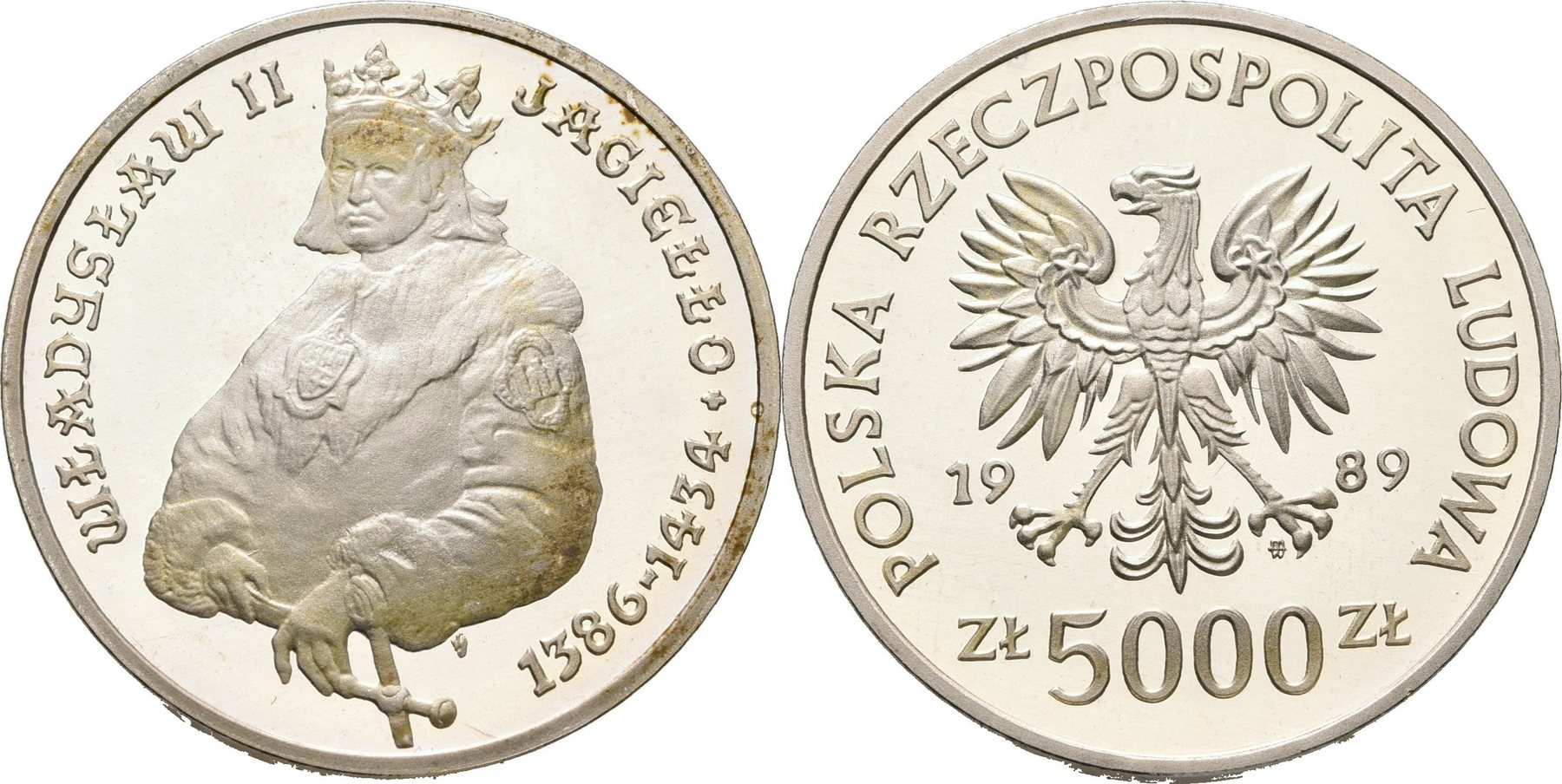 Polen 5000 Zloty 1989 W adys aw II Jagie o Offen Kontaktmarken Proof