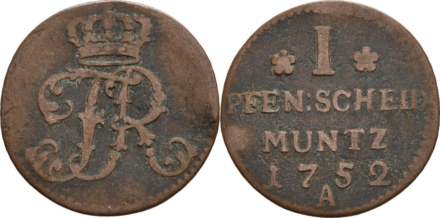 Preussen Berlin Pfennig 1752 A Friedrich II., 1740-1786 kl. Bug am Rand ...