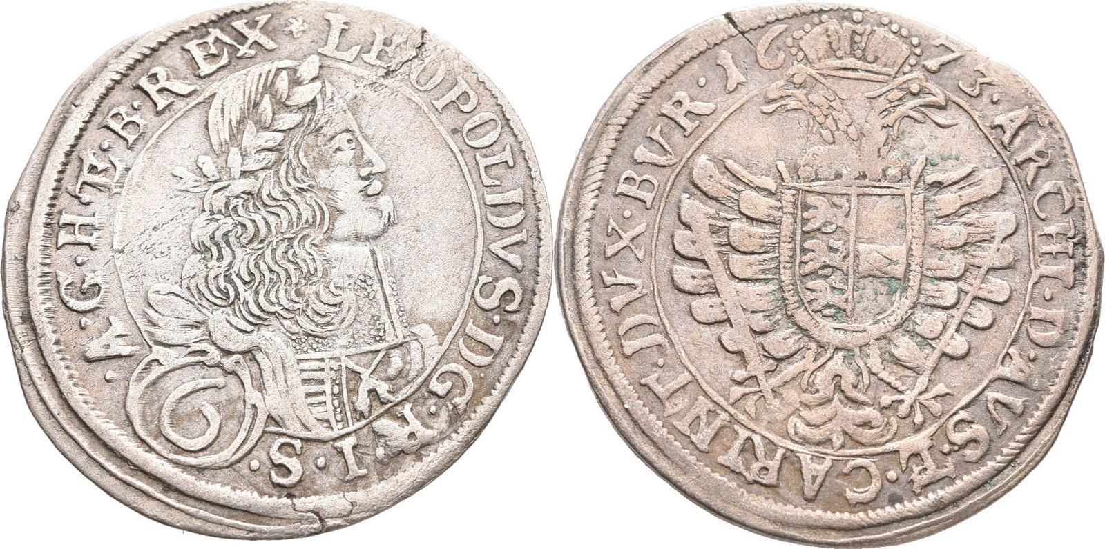 RDR Kärnten Sankt Veit 6 Kreuzer 1673 Leopold I., 1657-1705 Schrötlingsriß, VF | MA-Shops