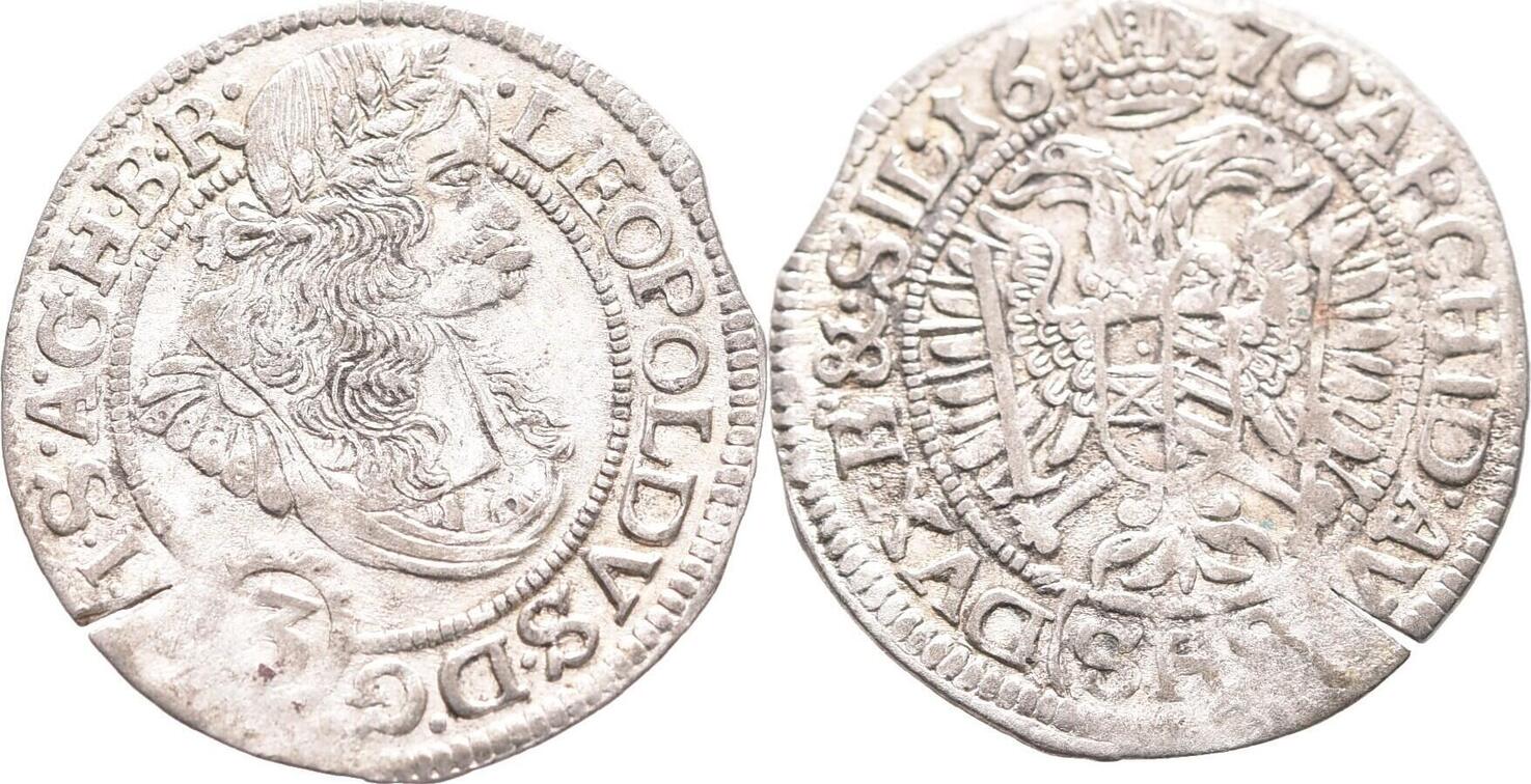 RDR Schlesien Breslau 3 Kreuzer 1670 Leopold I., 1657-1705 Schrötlingsriß, VF | MA-Shops