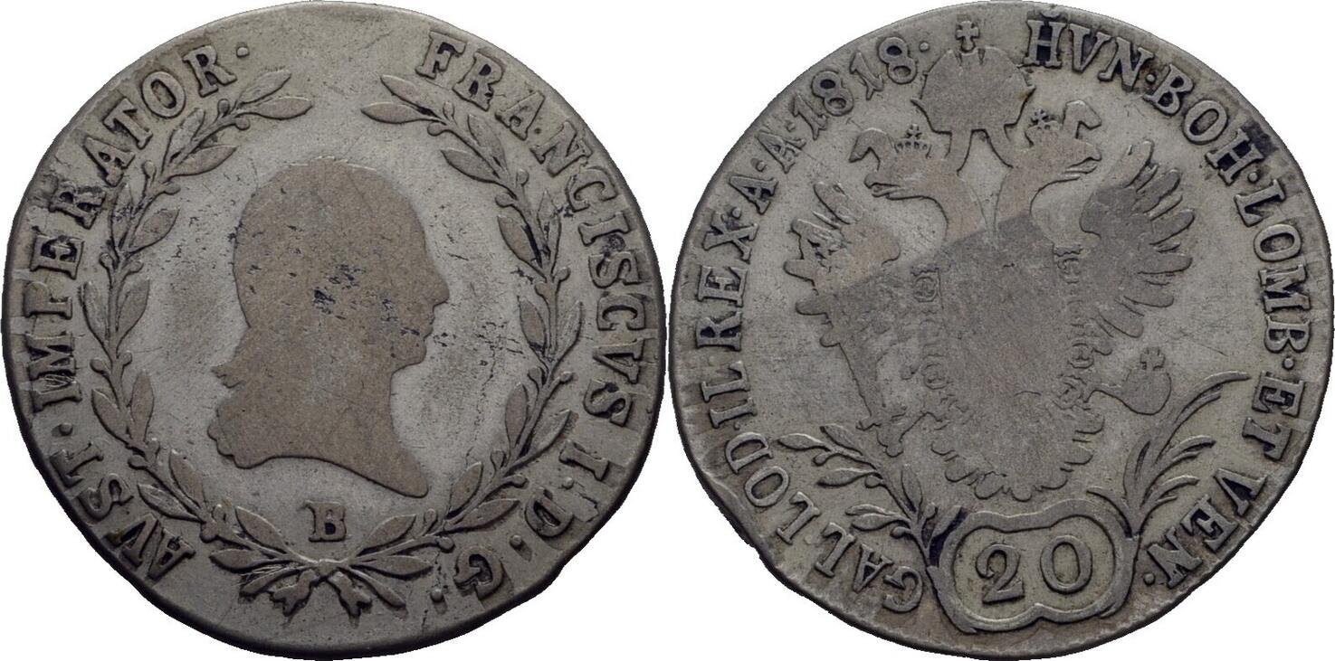 RDR Ungarn Kremnitz 20 Kreuzer 1818 Franz II. / I., 1792-1835. VF- | MA-Shops