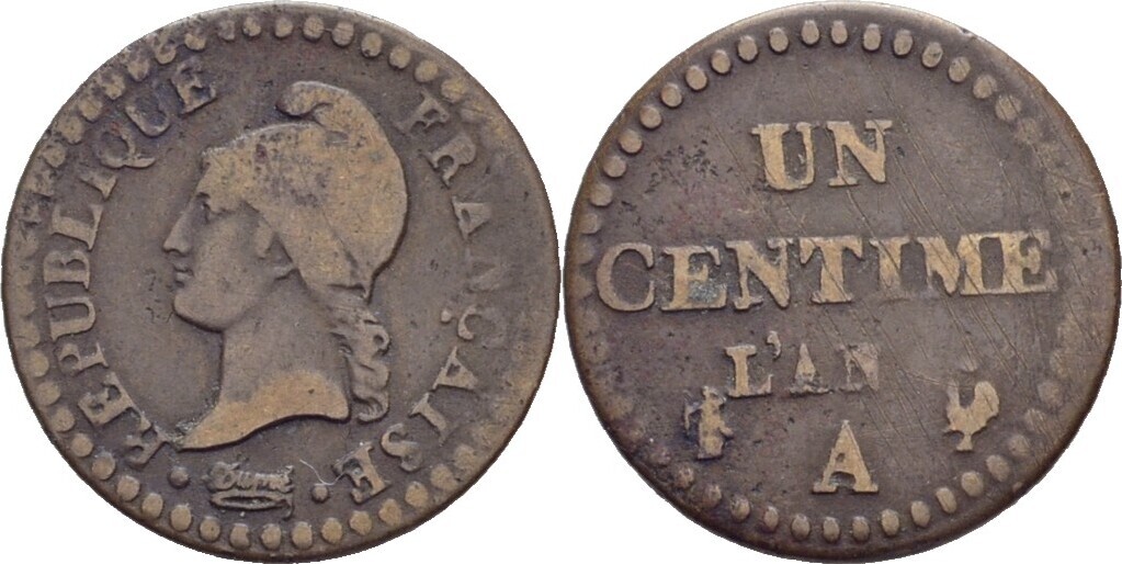 Frankreich Un Centime 1797-1798 VF | MA-Shops