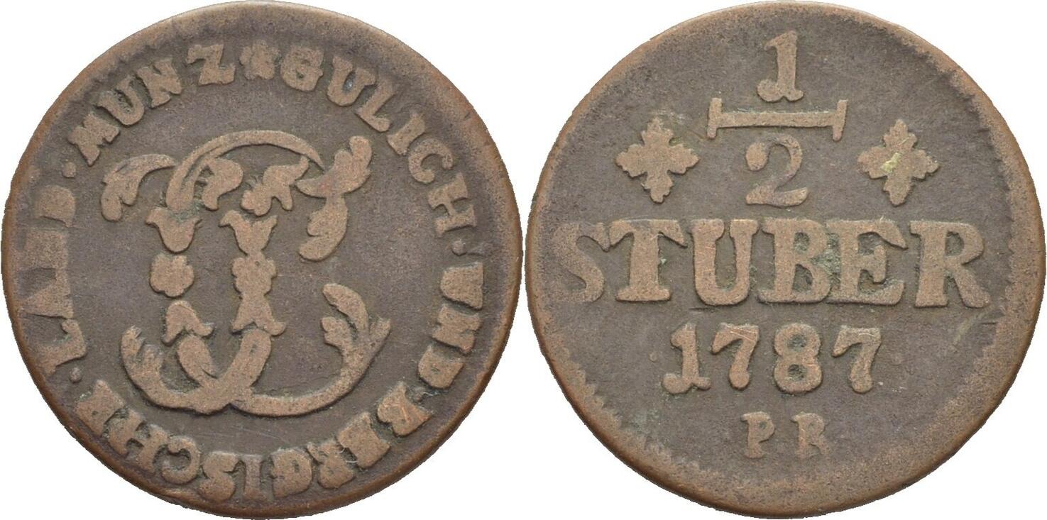 Jülich-Berg 1/2 Stuber 1787 Karl Theodor 1742-1799. VF | MA-Shops