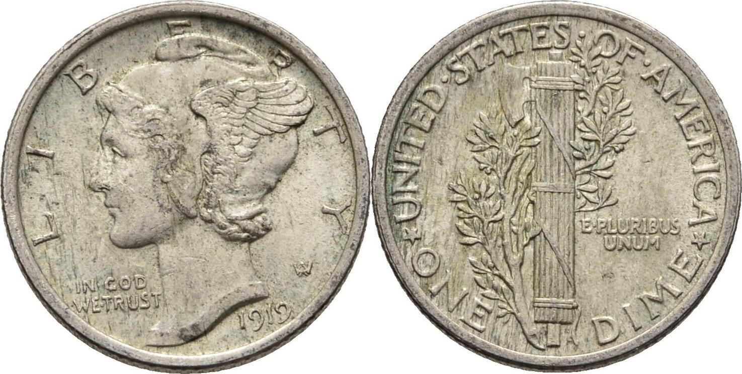 USA 1 Dime 1919 VF | MA-Shops