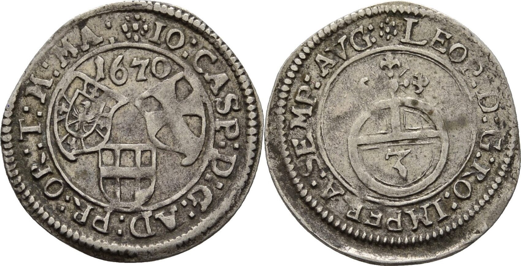 Deutscher Orden 3 Kreuzer 1670 Johann Caspar von Ampringen, 1664-1684 ...