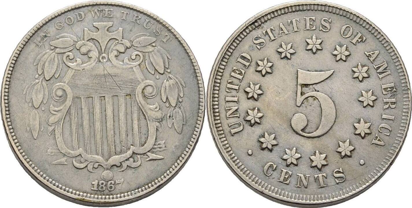 USA 5 Cents 1867 VF | MA-Shops
