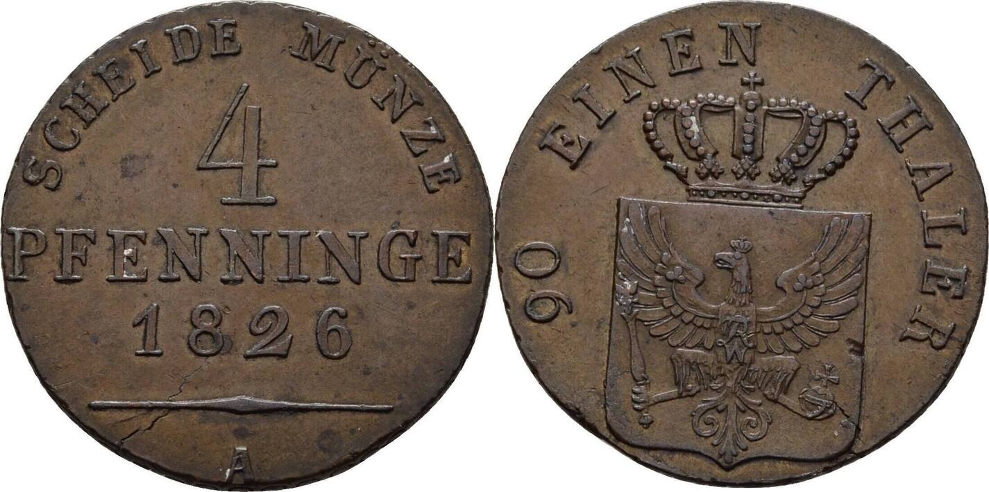 Preussen 4 Pfennig 1826 Friedrich Wilhelm III. 1797-1840 VF+ | MA-Shops