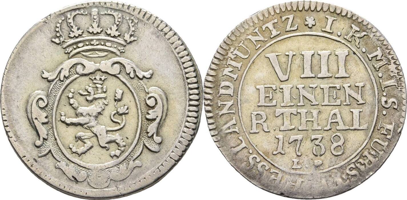 Hessen Kassel 1/8 Taler 1738 Friedrich II., 1730-1750 VF | MA-Shops
