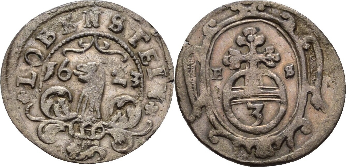 Reuß Lobenstein Dreier 1623 Heinrich der Jüngere, 1572-1635. VF | MA-Shops