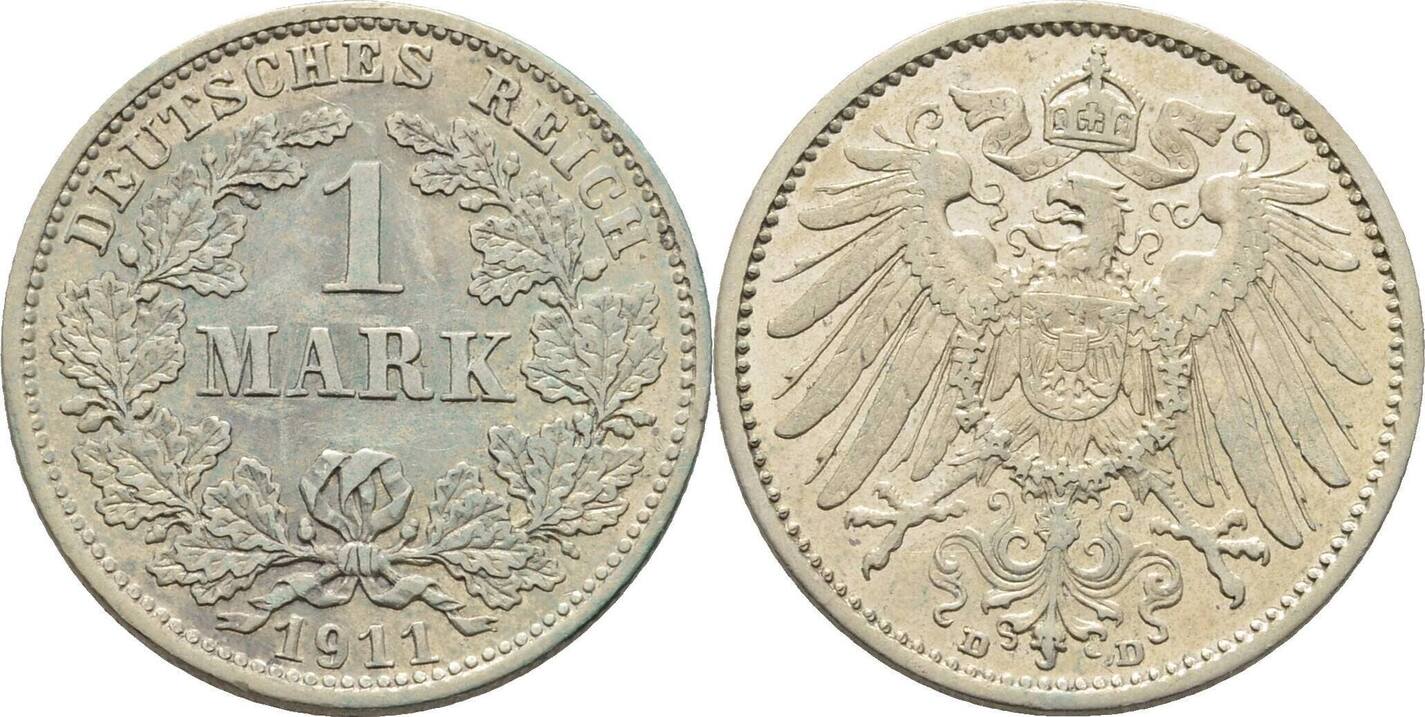 Deutsches Reich 1 Mark 1911 D VF | MA-Shops